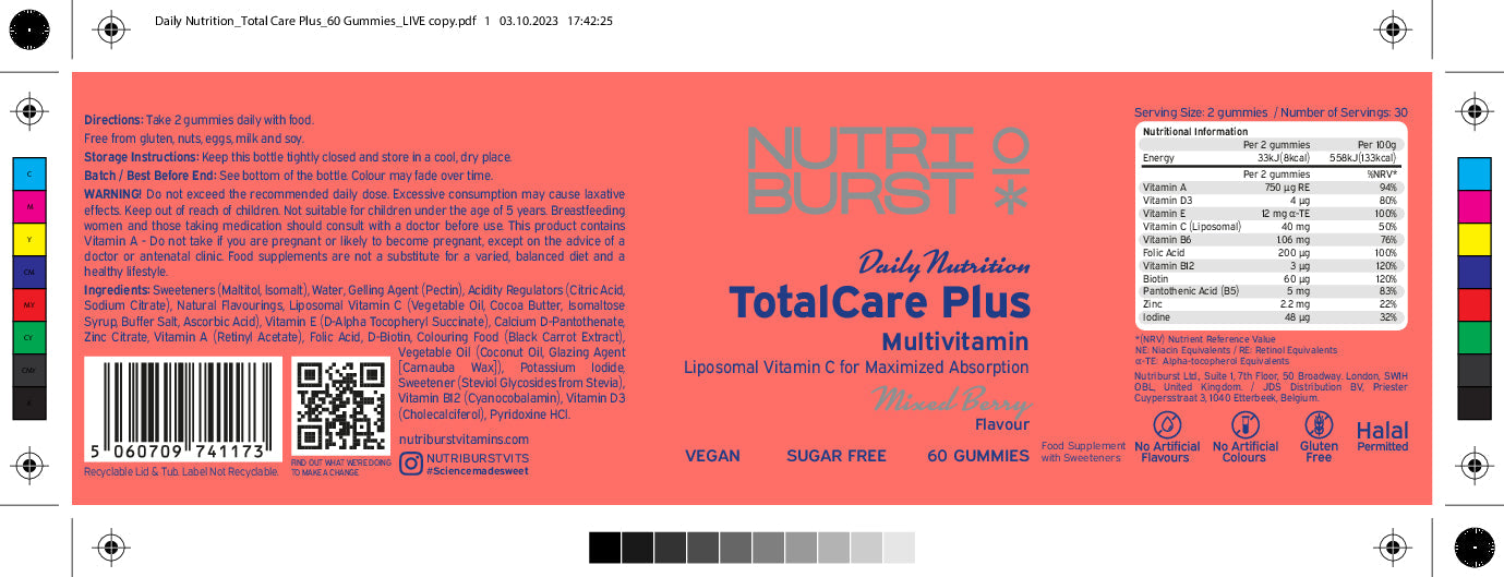 Nutriburst TotalCare Plus Multivitamin Vegan Sugar Free 60 Gummies