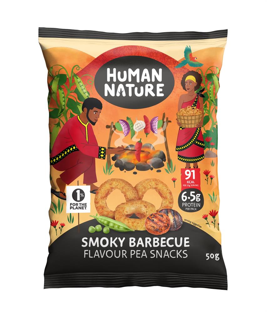 Human Nature Smoky BBQ Pea Rings 50g (Sold in multiple of 10)