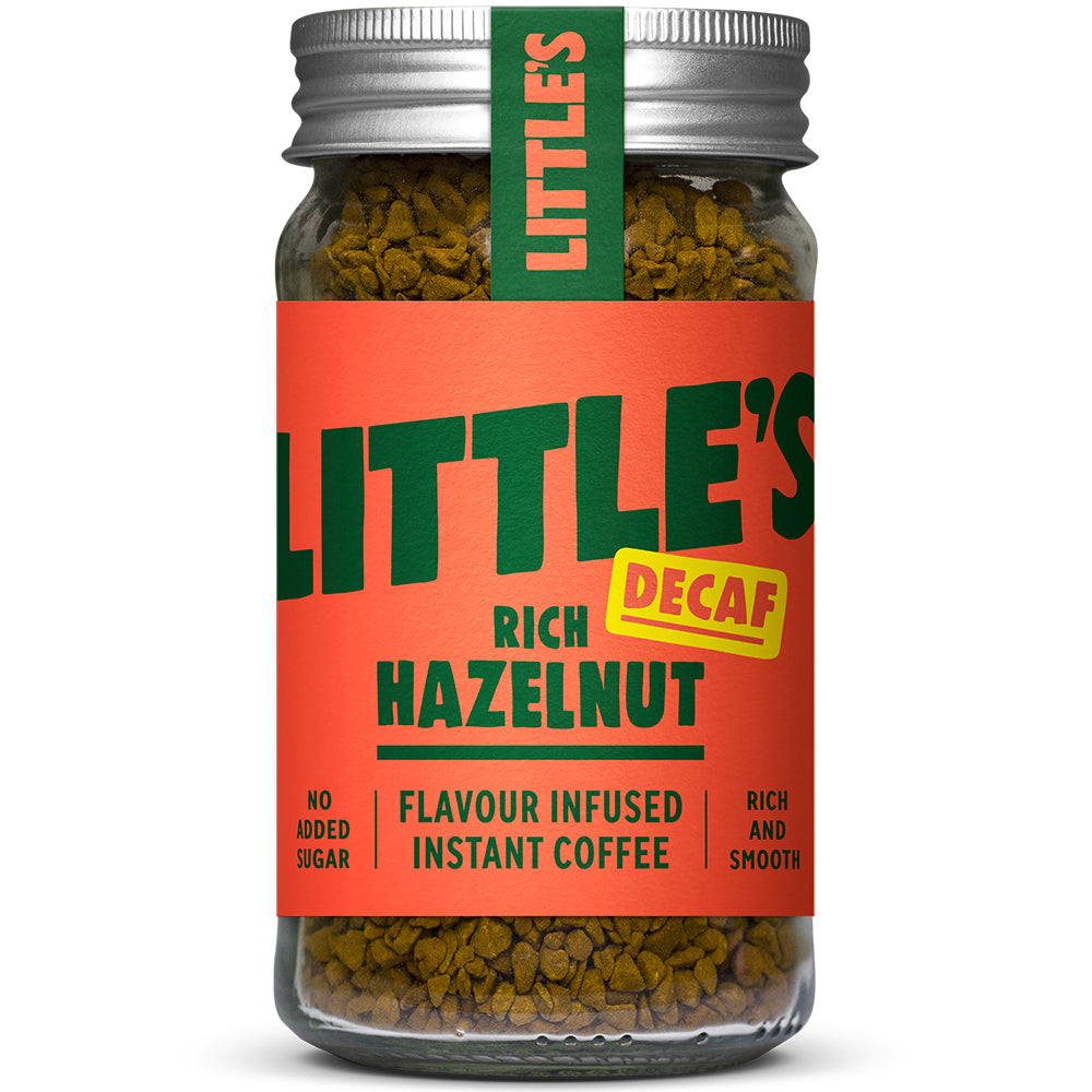 Decaf Instant coffee infused with the taste of rich hazelnut.
